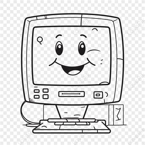 행복한 얼굴 개요 스케치 드로잉이 있는 컴퓨터 화면 벡터웃다직사각형 Png 일러스트 무료 다운로드 Lovepik