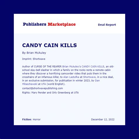 New Deal Announcement Candy Cain Kills Shortwave Publishing