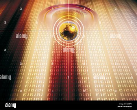 Digital Background On Globe Earth And Binary Code Stock Photo Alamy