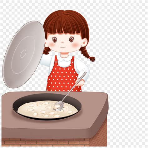 만두를 요리하는 소녀 Png 일러스트 무료 다운로드 Lovepik