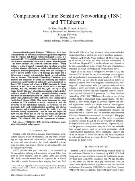 Comparison Of Time Sensitive Networking Tsn And Ttethernet Pdf