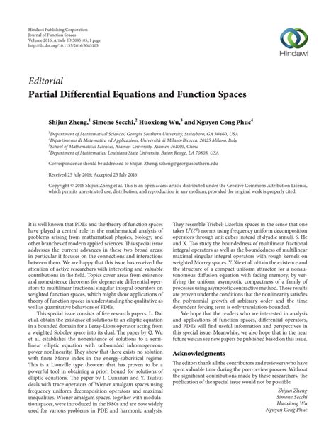 Pdf Partial Differential Equations And Function Spaces
