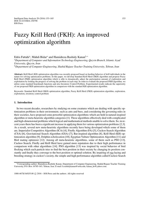 PDF Fuzzy Krill Herd FKH An Improved Optimization Algorithm