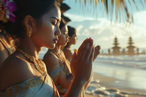 Premium Photo Balinese Women Performing Traditional Rituals On Bali Beach