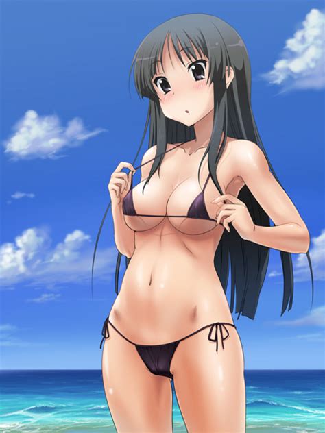 kotobuki hajime akiyama mio k on 00s 1girl o adjusting clothes adjusting swimsuit