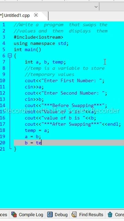 Swapping In C In 60 Sec 😱😱🔥 C Coding Shorts Youtubeshorts Youtube