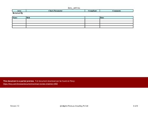 Contract Review Checklist Template Excel XLS