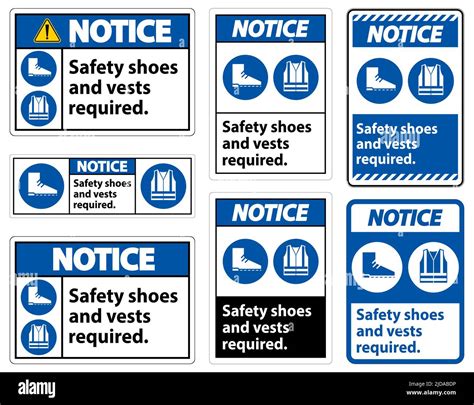 Notice Sign Safety Shoes And Vest Required With Ppe Symbols On White