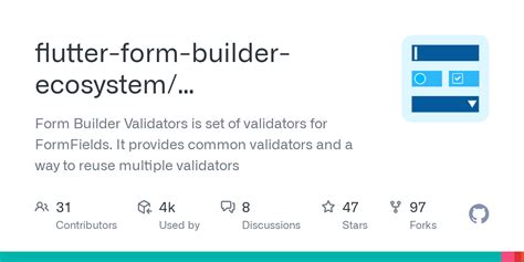 Github Flutter Form Builder Ecosystemformbuildervalidators Form Builder Validators Set Of