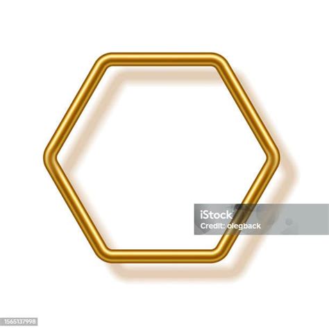 흰색 배경에 그림자가 있는 그림을 위한 금색 육각형 모양의 프레임 그림 그림 카드 또는 사진을 위한 빈 공간 3d 현실적인 튜브