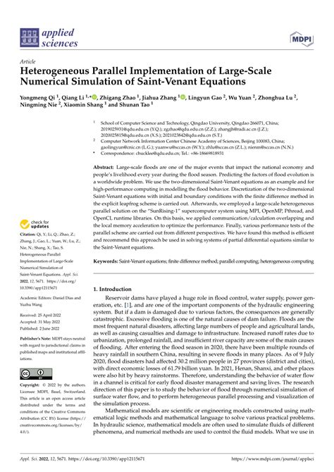 PDF Heterogeneous Parallel Implementation Of Large Scale Numerical Simulation Of Saint Venant