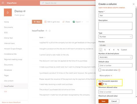 sharepoint online number column without comma sharepoint diary