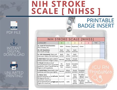 Nih Stroke Scale Nihss Printable Pdf Download Etsy