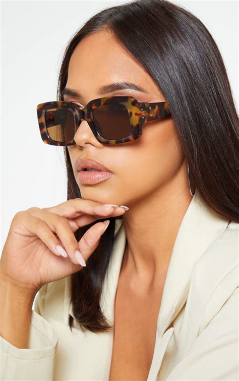 Tortoiseshell Rectangle Thick Frame Sunglasses Prettylittlething Usa