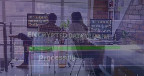 Animation Of Texts Loading Bars Graphs Computer Language Diverse Coworkers Discussing At