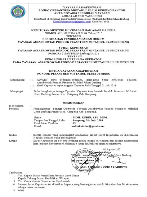 Contoh Sk Operator Yayasan Pdf