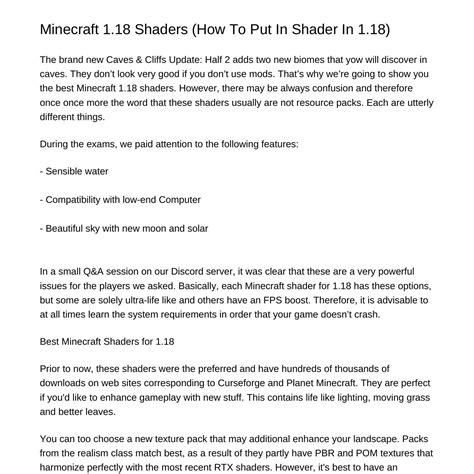 Minecraft 118 Shaders How To Put In Shader In 118sepfhpdfpdf Docdroid