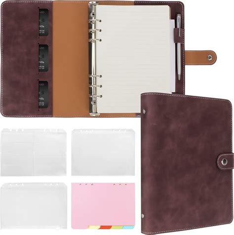 Fyy Leather A5 Ring Binder Notebook 6 Ring A5 Binder With A5 Refill Papers Binder Pockets And