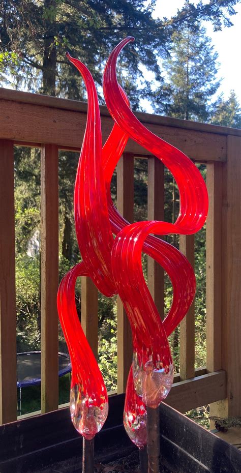 Handblown Glass Handmade Red Glass Trio With Yellow Stripe Etsy