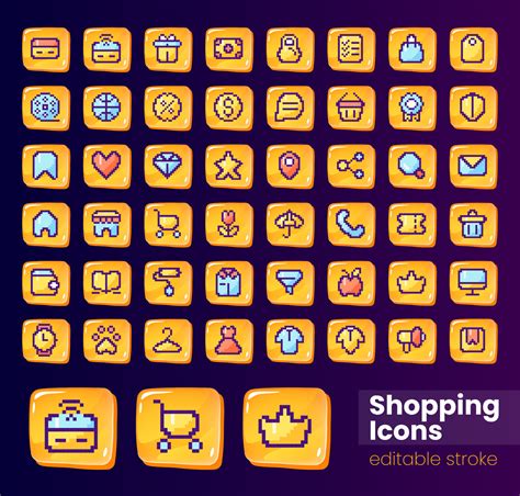 Shopping Glossy Ui Button With Pixelated Color Icon Big Set Editable