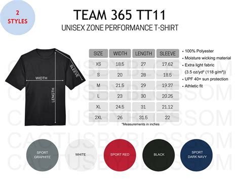 2 Size Chart Color Chart Team 365 Tt11 Mockup Etsy Tools Unisex Zone Performance T Shirt Mockup