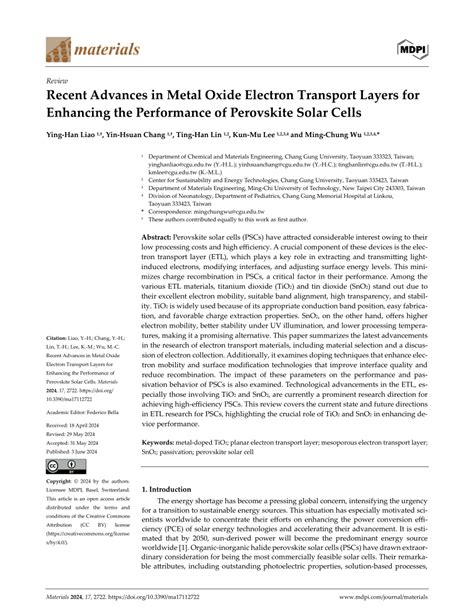 Pdf Recent Advances In Metal Oxide Electron Transport Layers For