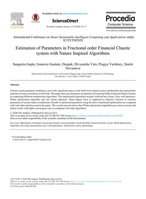Pdf Estimation Of Parameters In Fractional Order Financial Chaotic