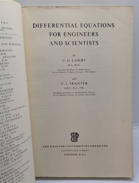 Differential Equations For Scientists And Engineers Oxfam Shop