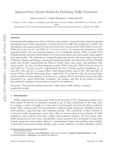Pdf Improved Grey System Models For Predicting Traffic Parameters