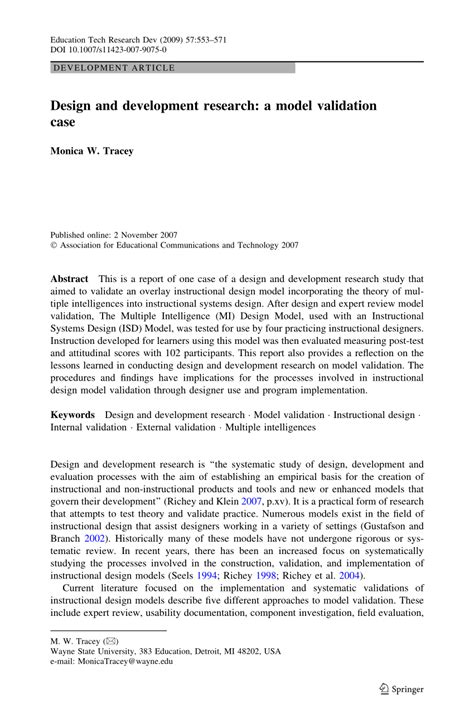 pdf design and development research a model validation case