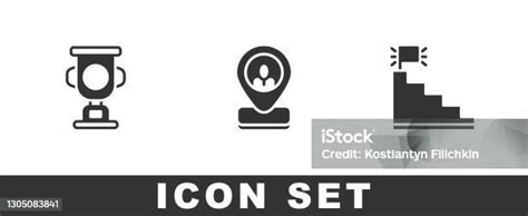 수상 컵 작업자 위치 및 계단에 마감 플래그 아이콘을 설정합니다 벡터 1위에 대한 스톡 벡터 아트 및 기타 이미지 1위