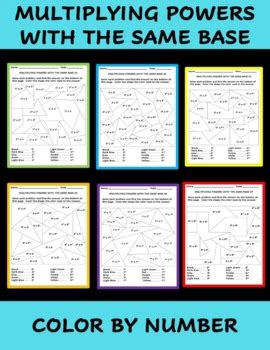 MULTIPLYING POWERS With THE SAME BASE COLOR BY NUMBER By Teacher Deb Egizi