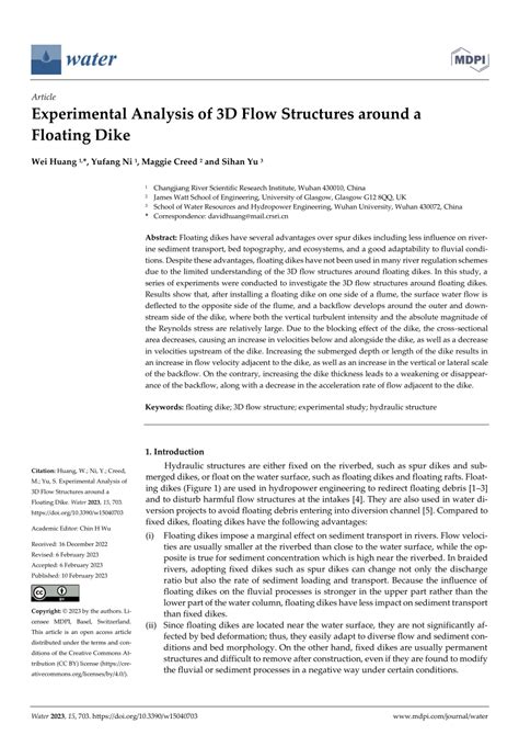Pdf Experimental Analysis Of 3d Flow Structures Around A Floating Dike
