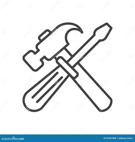 Hammer And Screwdriver Line Icon Outline Vector Sign Linear Style Pictogram Isolated On White