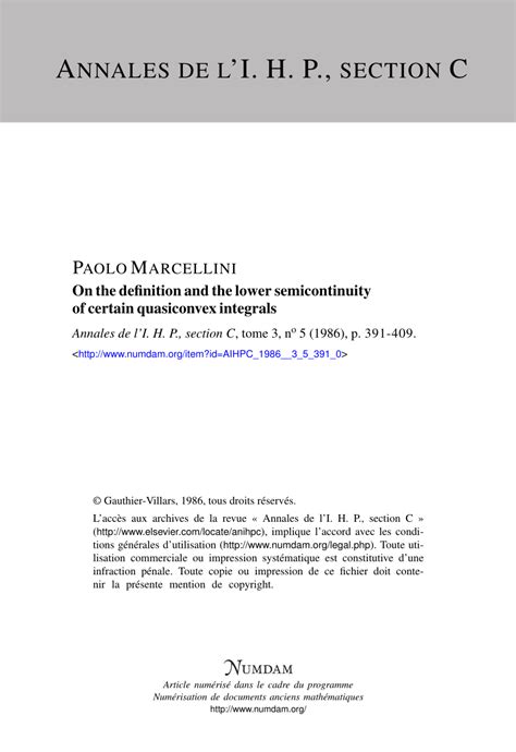 Pdf On The Definition And The Lower Semicontinuity Of Certain Quasiconvex Integrals