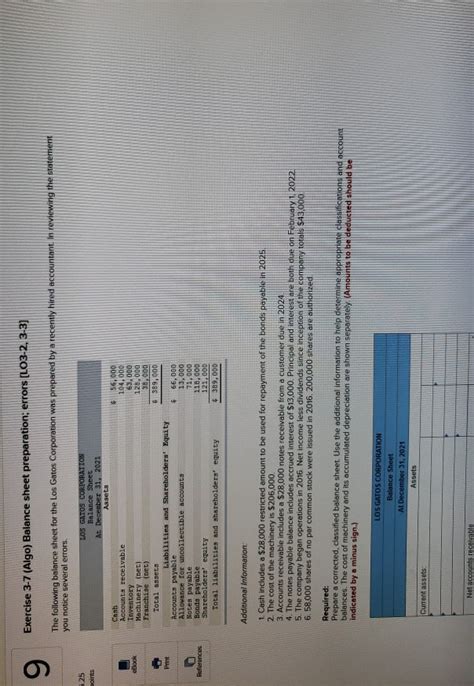 Solved Exercise 3 7 Algo Balance Sheet Preparation Errors