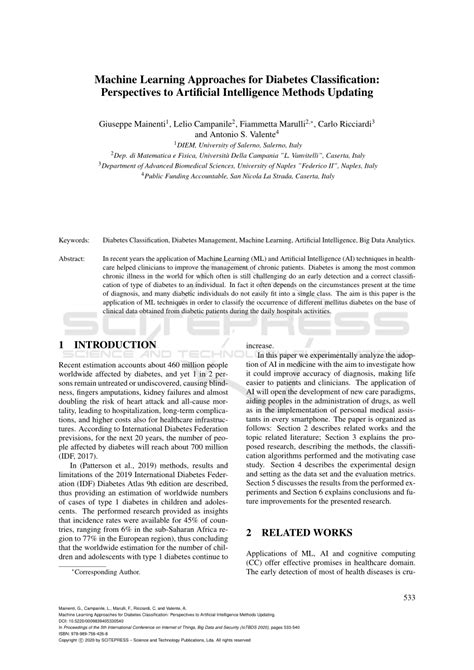 Pdf Machine Learning Approaches For Diabetes Classification Perspectives To Artificial
