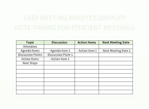 Free Easy Meeting Minutes Templates For Google Sheets And Microsoft Excel Slidesdocs
