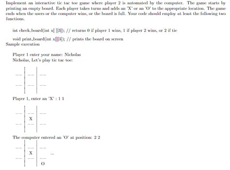 Solved Implement An Interactive Tic Tac Toe Game Where