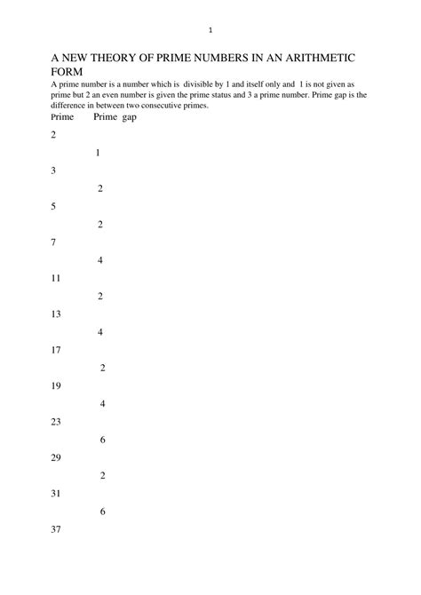 Pdf A New Theory Of Prime Numbers In An Arithmetic Form