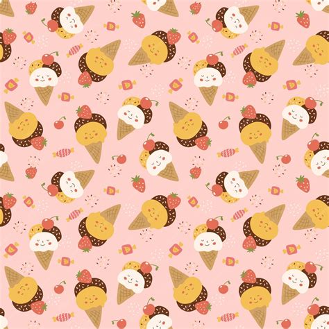 핑크 카와이 이세 크림 패턴 손으로 그린 아이스크림으로 여름 원활한 패턴 직물 섬유 벽지에 대 한 만화 달콤한 핑크 질감 아이