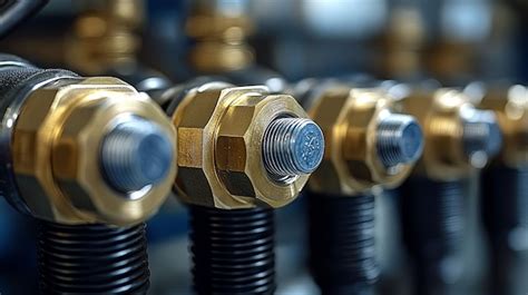 Closeup Of A Row Of Metallic Threaded Fasteners Premium Ai Generated