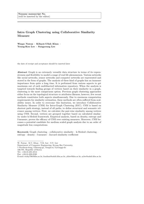 Pdf Intra Graph Clustering Using Collaborative Similarity Measure