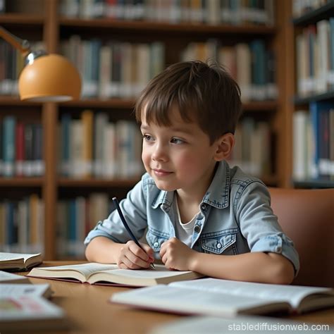 Student Studying In A Library Stable Diffusion Online