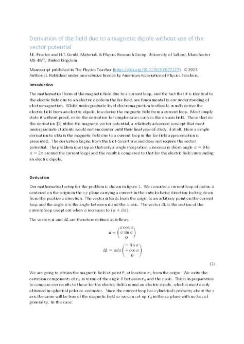 Derivation Of The Field Due To A Magnetic Dipole Without Use Of The Vector Potential