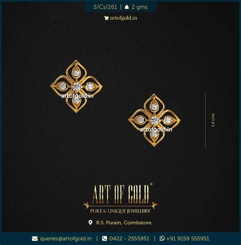 Light Weight Gold Earrings Clover Pattern Art Of Gold Jewellery