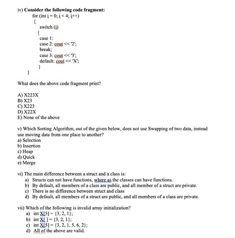 Solved Iv Consider The Following Code Fragment For Int