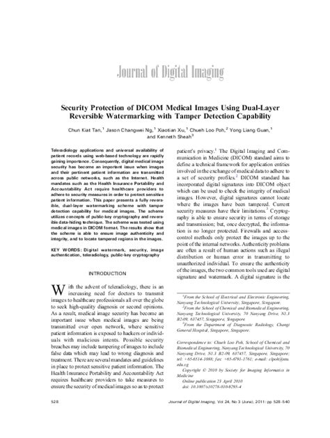 Pdf Security Protection Of Dicom Medical Images Using Dual Layer Reversible Watermarking With