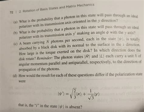 Solved 2 12 A Photon Polarization State For A Photon