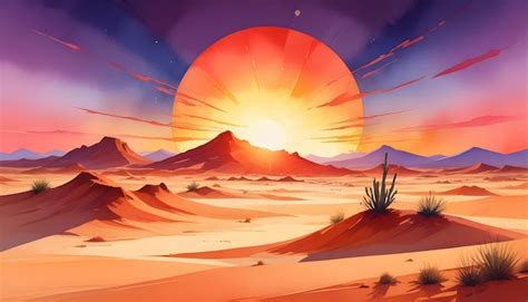 Golden Sunset Over Vast Barren Desert Dunes Premium Ai Generated Image